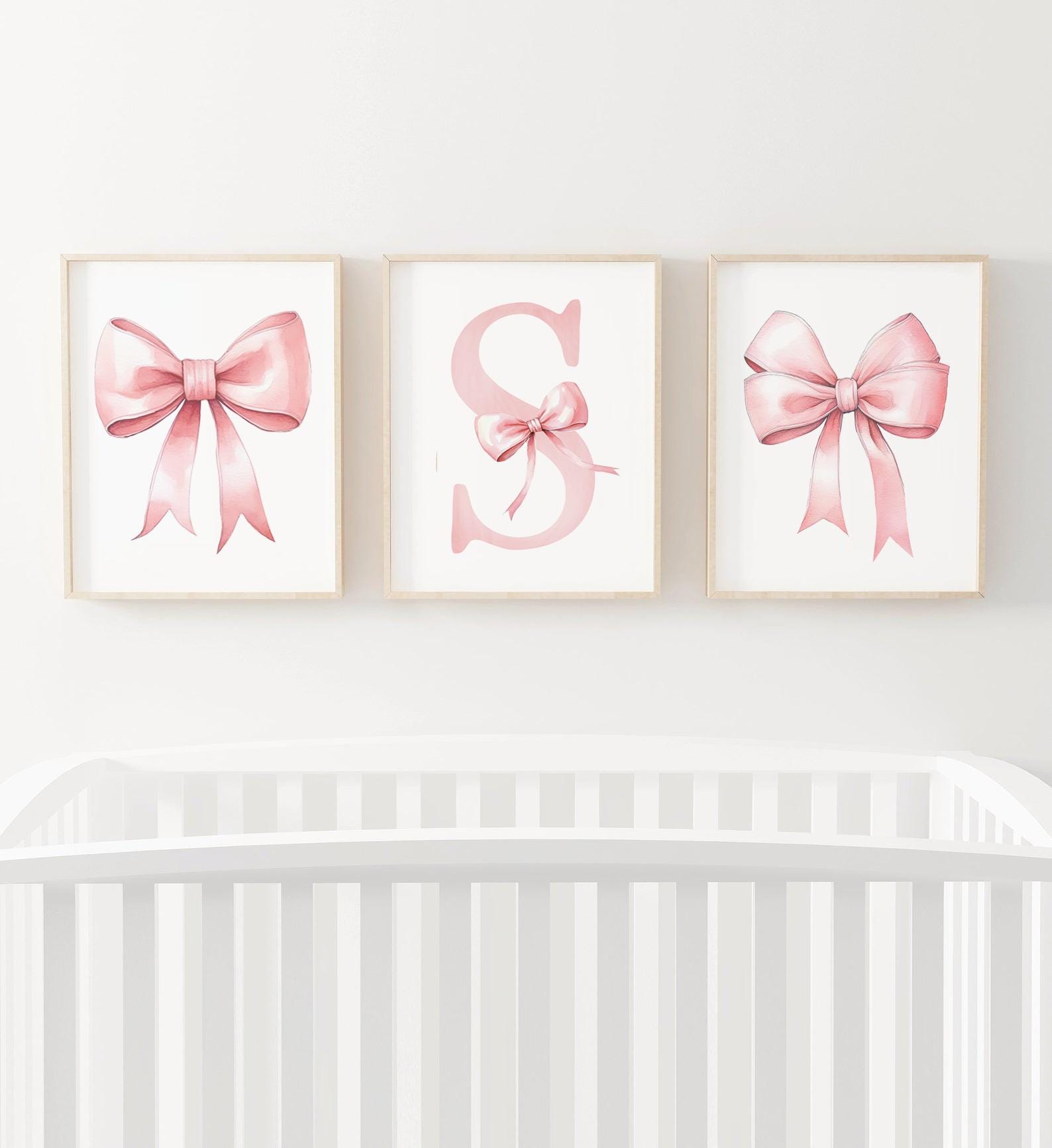 Pink Bows Initial Name Sign: Watercolor Art Print Set (digital Download ...