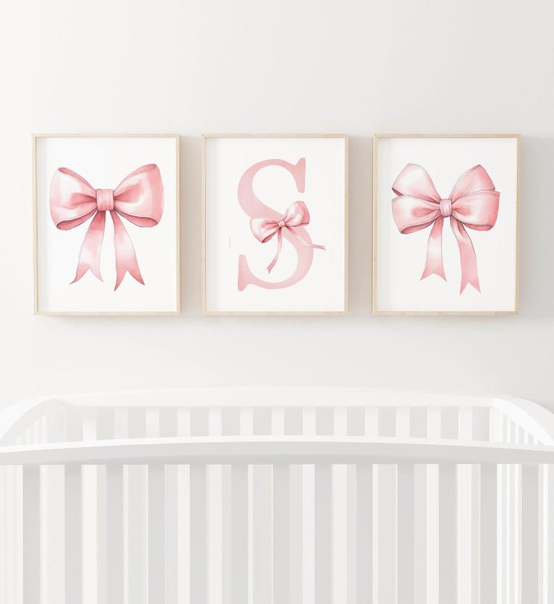 Pink Bows Initial Name Sign: Watercolor Art Print Set (digital Download ...