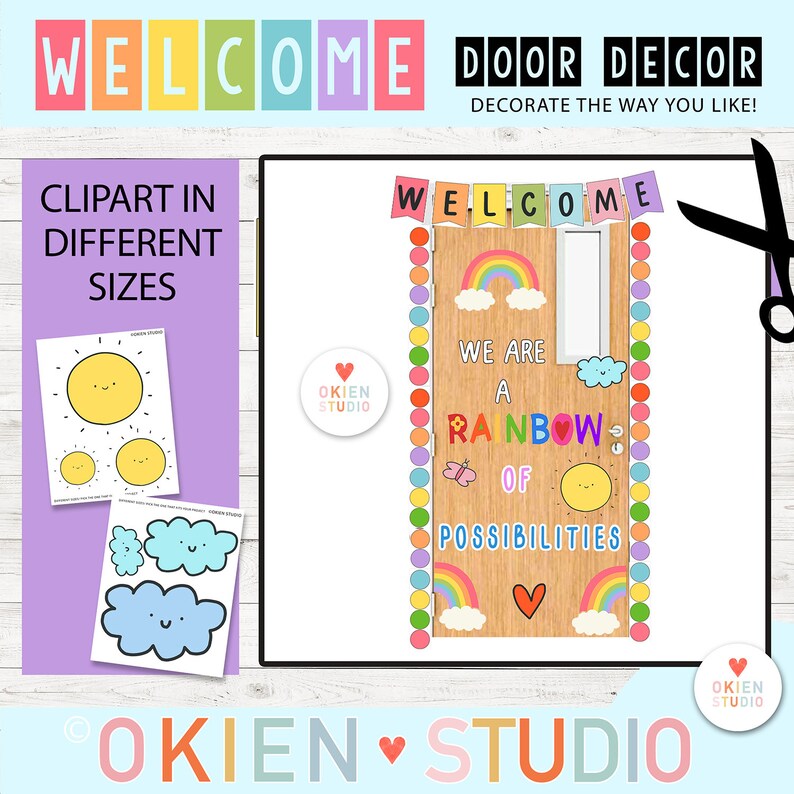Rainbow Bulletin Board Kit Cute Clipart Classroom Setup - Etsy