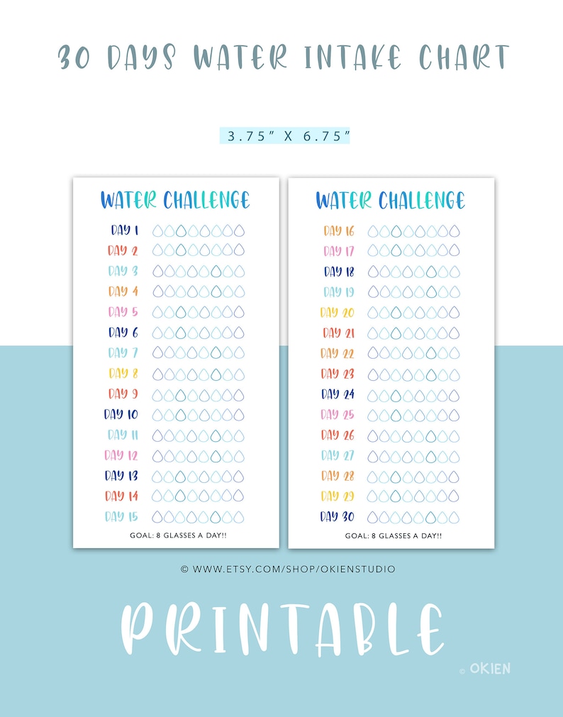 Printable Water Intake Tracker Insert Printable 30 Days - Etsy