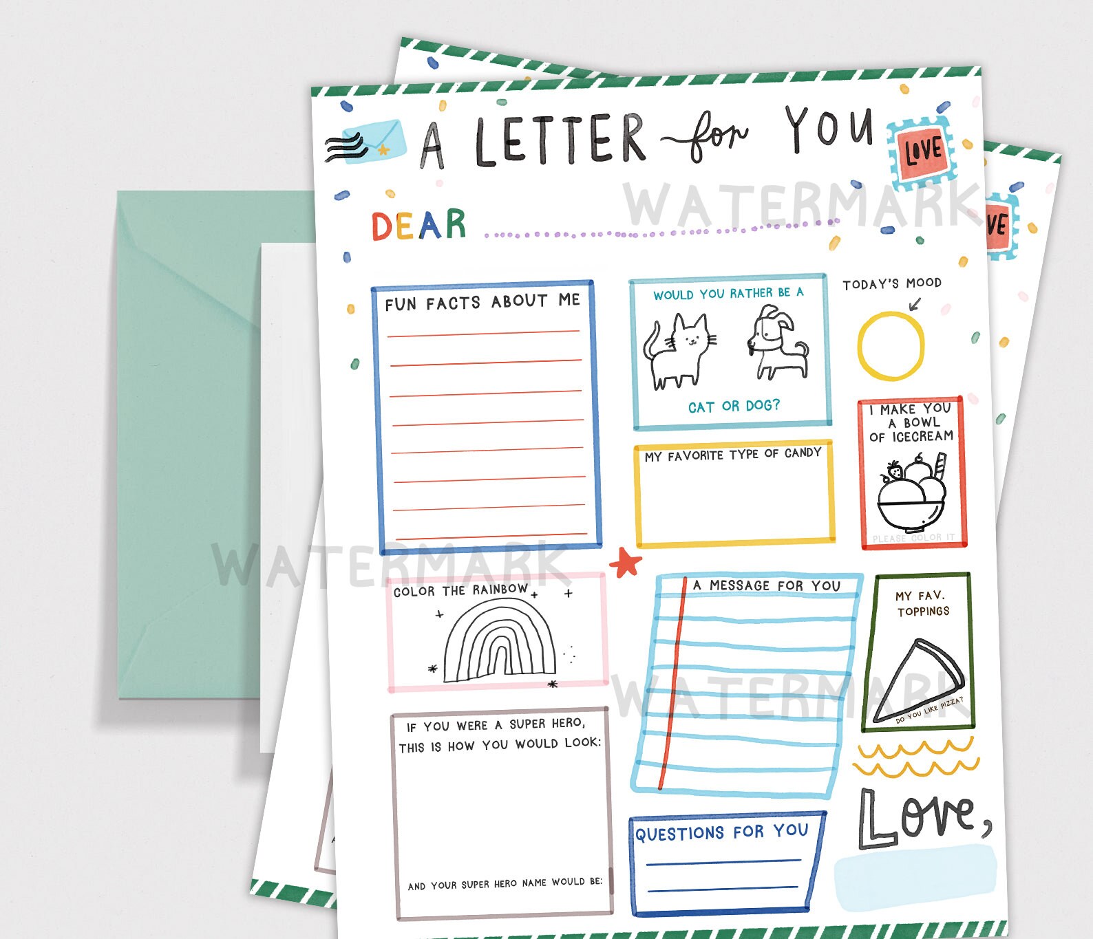 Kids Pen Pal Letter Template: Fun Printable Stationery (JPEG) - Etsy