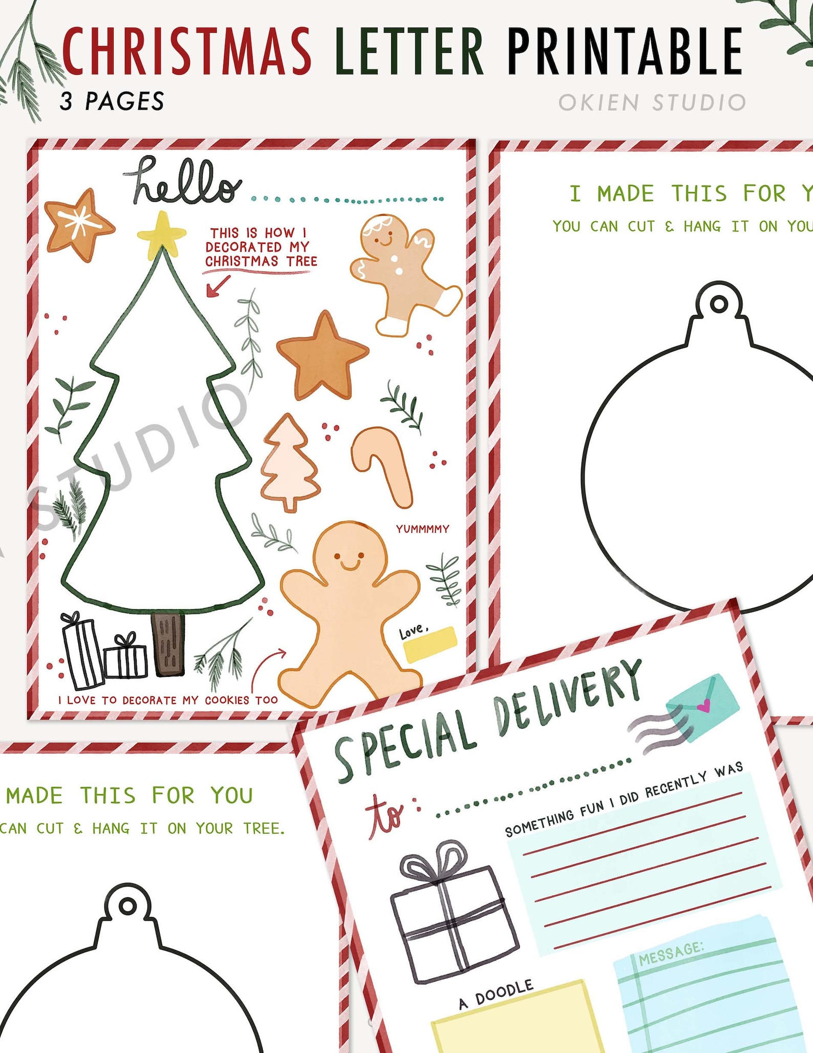 Christmas Letter, Kids Pen Pal Printable, Letter Templates Christmas ...
