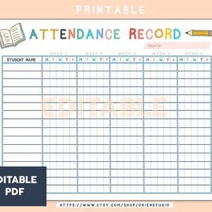 Editable Homeschool Attendance Sheet: Teacher Log (editable PDF) - Etsy