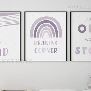Boho Reading Corner Sign, Playroom Printable, Let's Read Decor, Purple ...