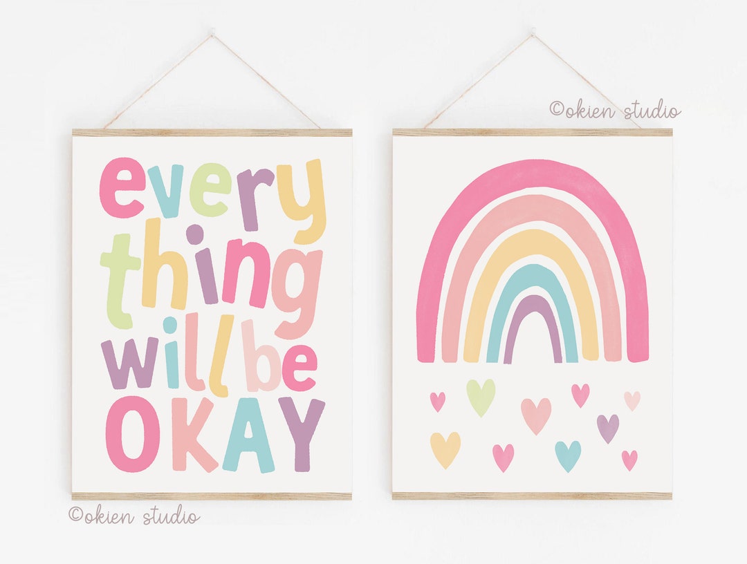 Everything Will Be Okay, Pastel Colorful Rainbow Wall Decor, Rainbow ...