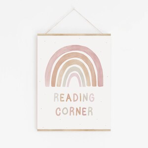Rainbow Reading Corner Sign, Boho Reading Corner Set, Neutral Wall Art ...