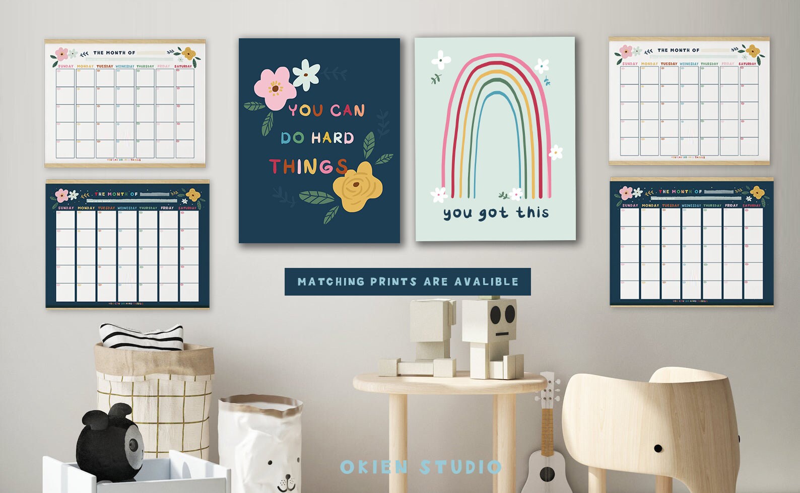 2 Colors Monthly Planner Printable Flowers Monthly Calendar - Etsy