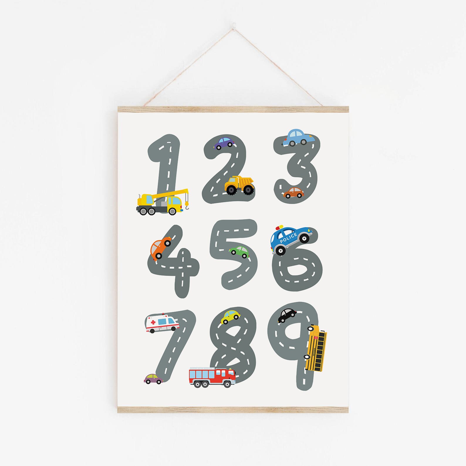 Numbers poster Car Prints Car Poster for kids numbers 1-9 | Etsy
