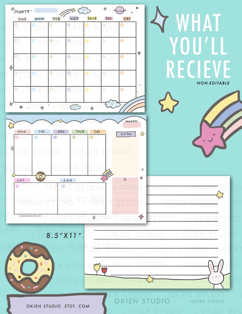 Kawaii Rabbit Planner: Weekly & Monthly Printable (digital Download) - Etsy