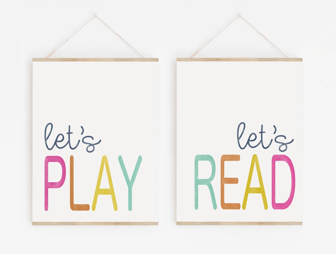 Let's Read, Let's Play, Set of 2 Nursery Wall Art, Girl Room Wall Decor ...