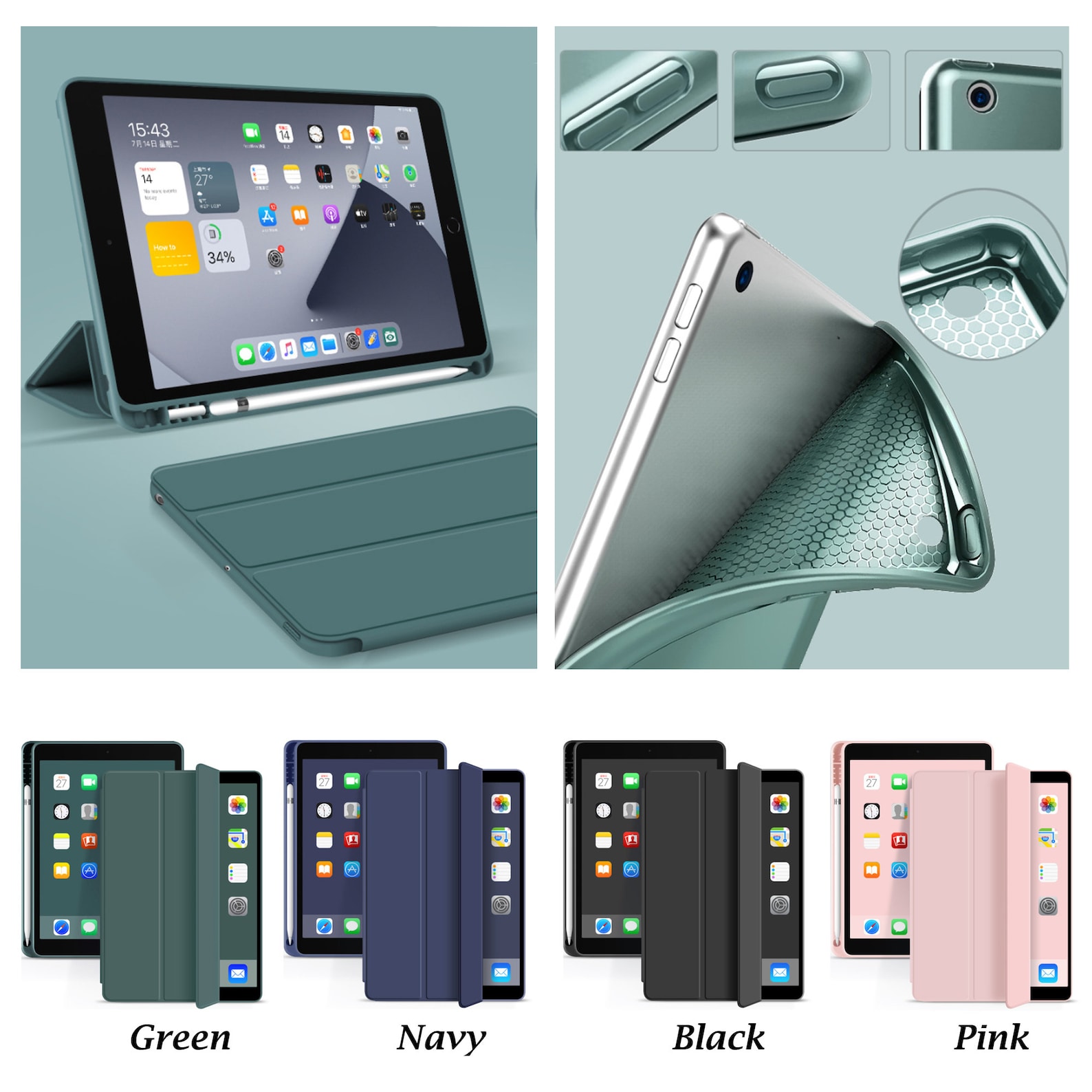 IPad Slim Lightweight Case Build-in Apple Pencil Holder Soft TPU Back ...