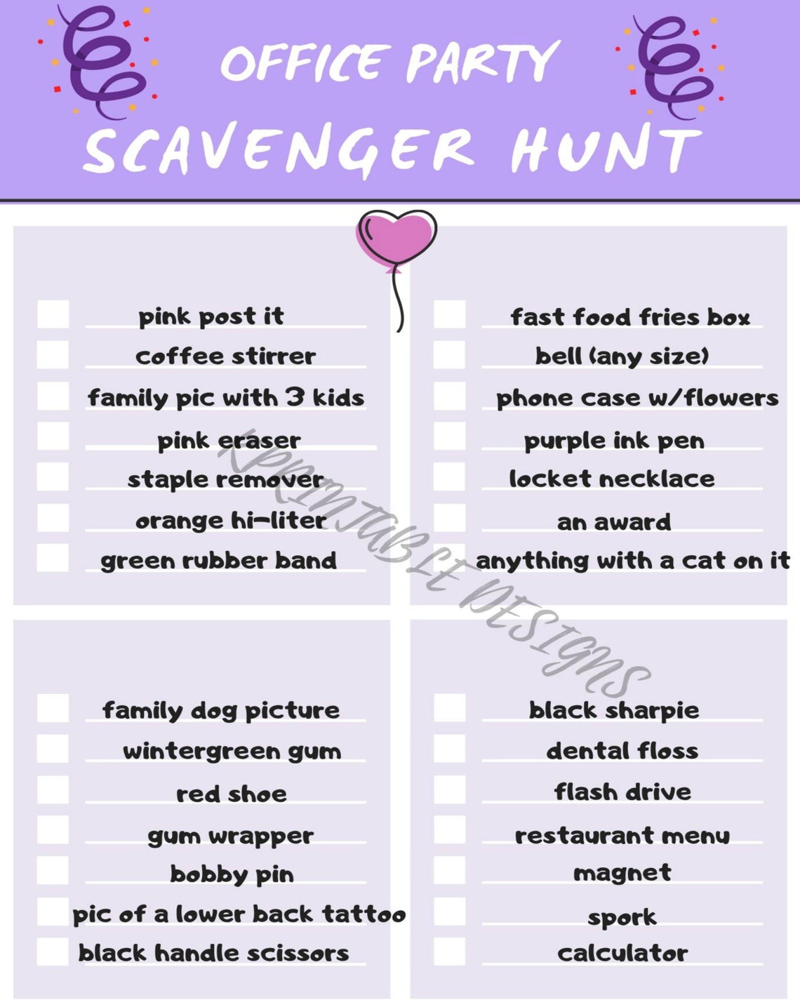 Office Party Scavenger Hunt Game (PDF) - Etsy