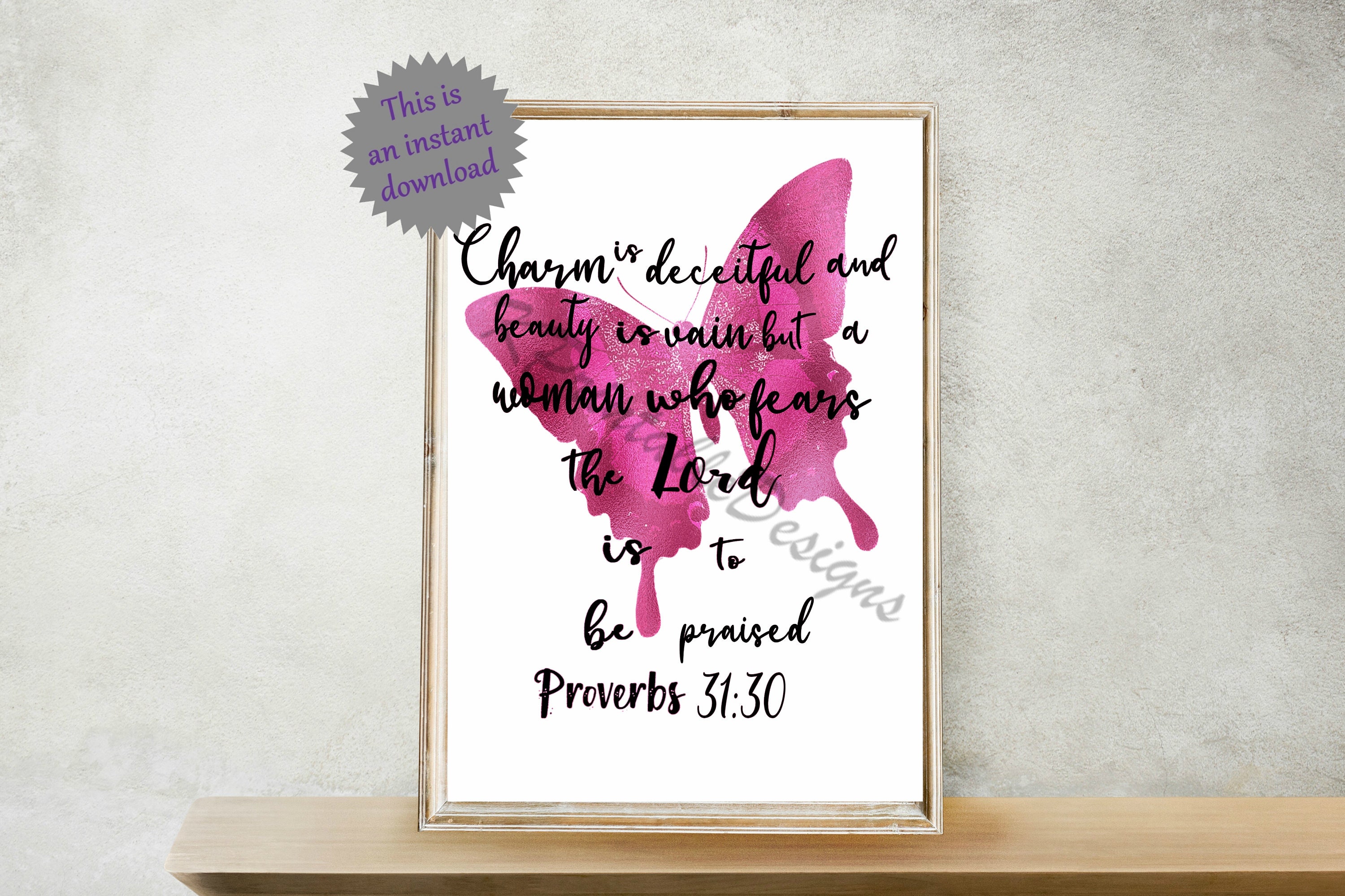 Proverbs 31:30 Printable Design Art JPG File PNG Filebible - Etsy
