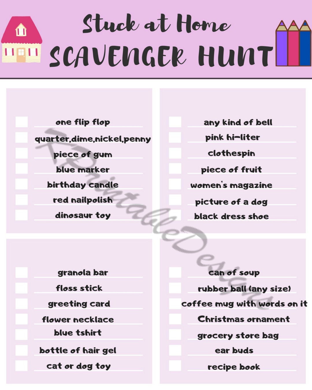 Stuck at Home Scavenger Hunt: Family Fun Game (PDF Printable) - Etsy