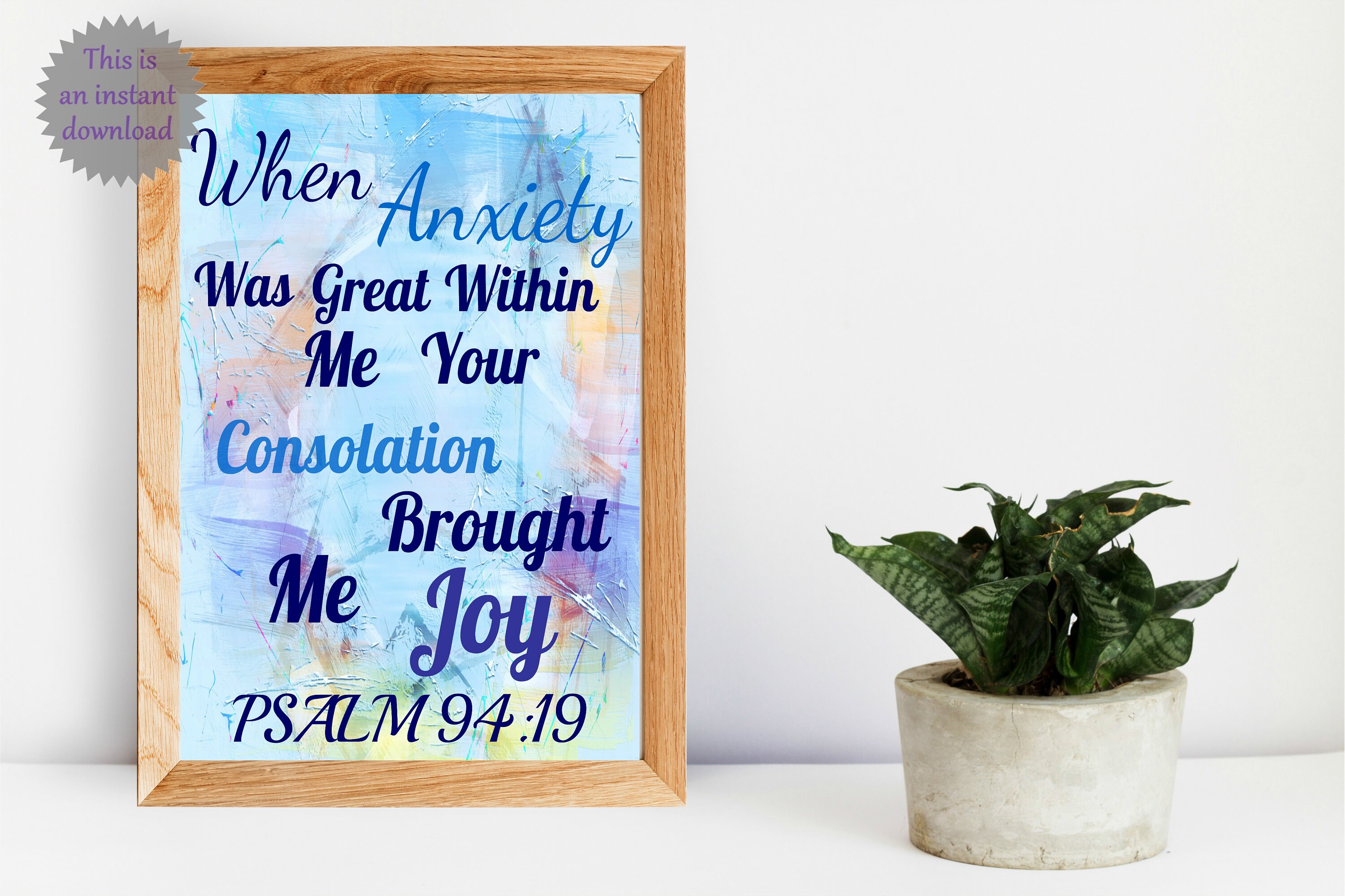 Bible Verse Printable Design Art JPG Files, Digital Art, Psalm 94:19 ...