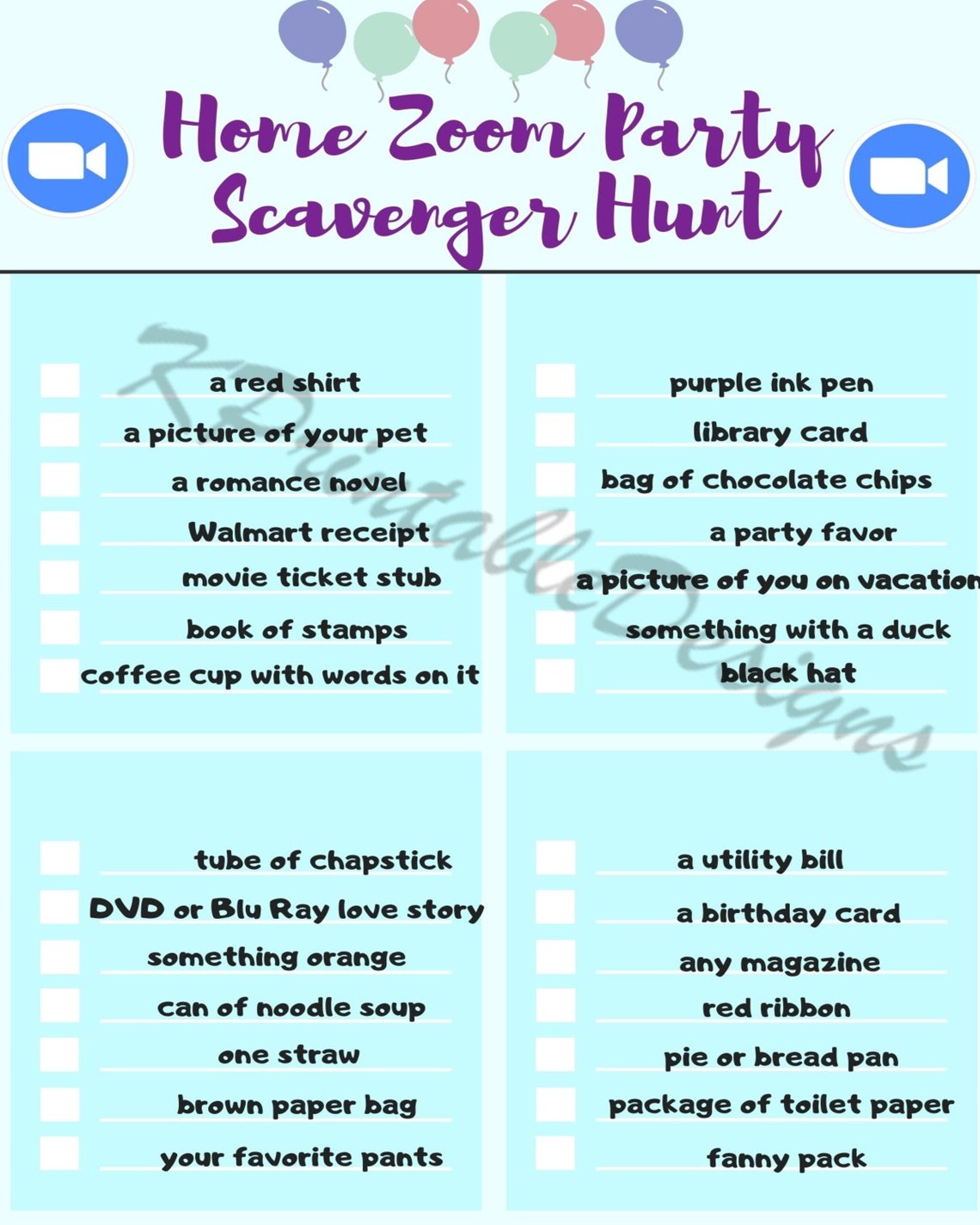 Home Zoom Party Scavenger Hunt Pdf File,games,zoom,zoom Meeting,meeting ...