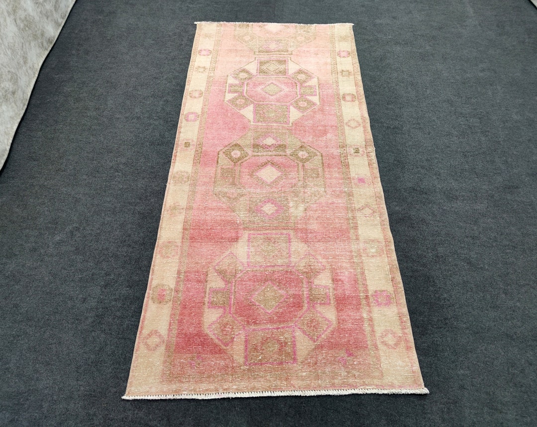 Pale Vintage Runner, 4x8 Pale Pink Turkish Runner, Hall Kitchen Runner ...
