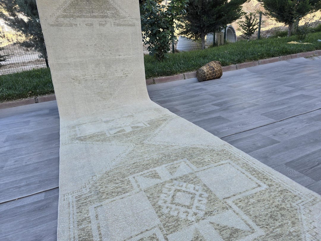 3X13 RUNNER VINTAGE RUG, Pale Soft Runner, Long Wide Runner, Antique ...