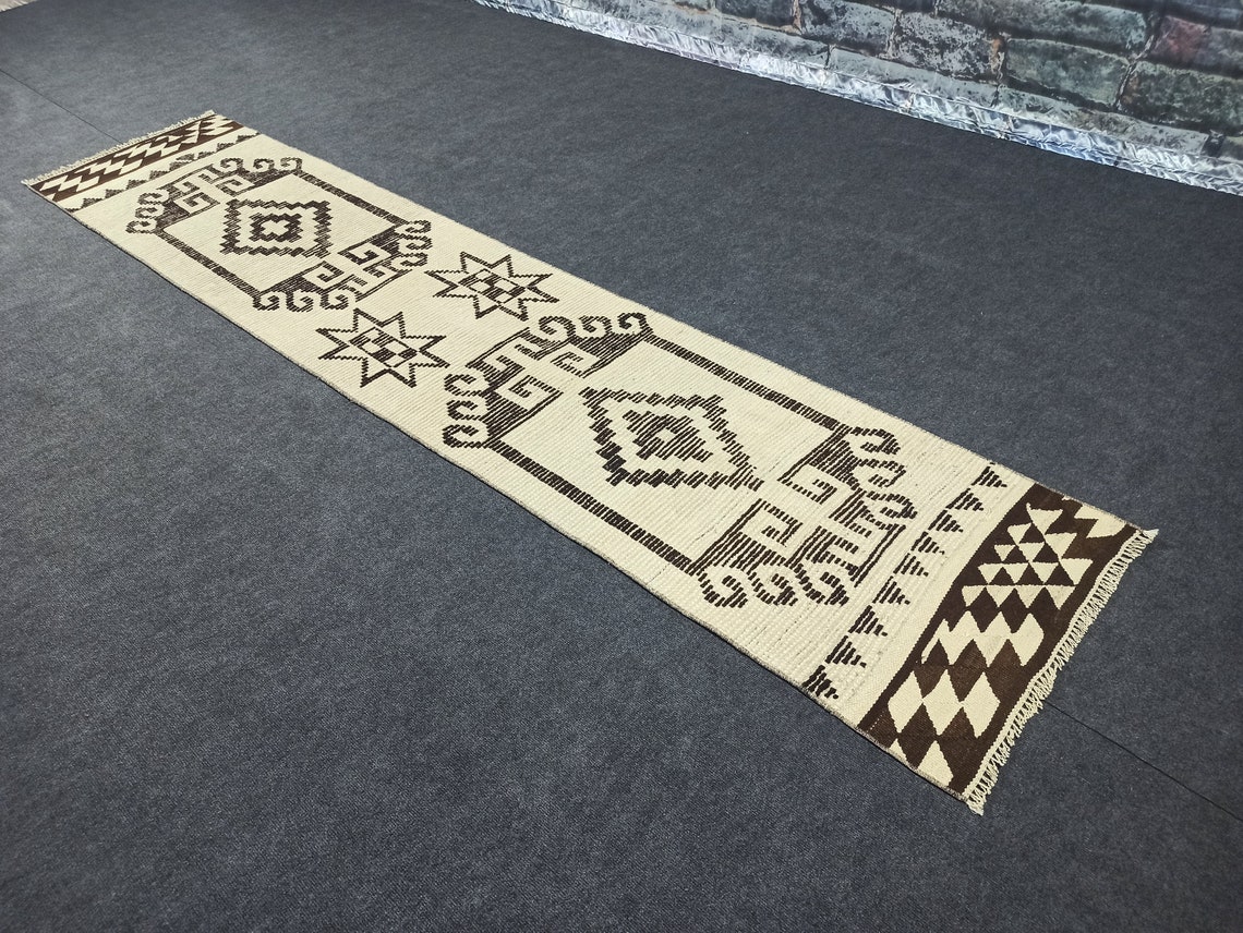 2x11 Kurdish Herki Vintage Neutral Rug Runner | Etsy