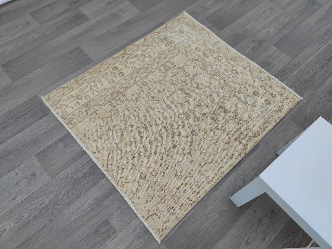 3x4 Mini Rug, Vintage Door Mat, Small Square Rug, Beige Rug, Home Decor ...