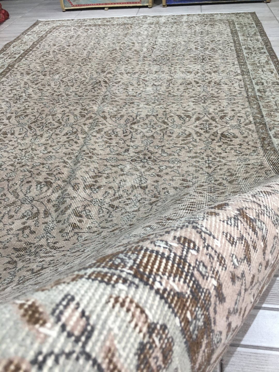 5x9 Rug, Beige and Earthy Color Neutral Vintage Rug, Dining Room Rug ...