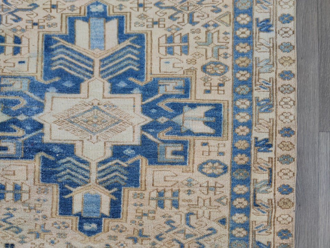 4x10 Rug, Heriz Runner, Neutral Vintage Runner, Beige Blue Brown Runner ...