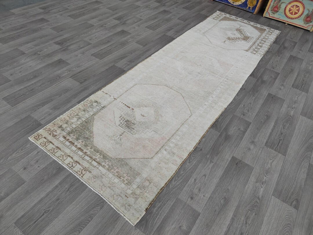 Runner 3x11 Feet Turkish Rug, Neutral Vintage Runner, Faded Runner ...
