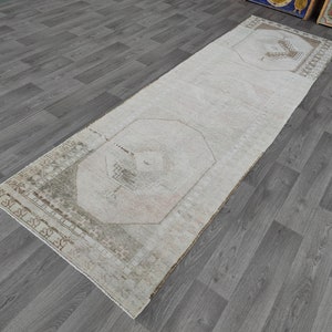 Runner 3x11 Feet Turkish Rug, Neutral Vintage Runner, Faded Runner ...