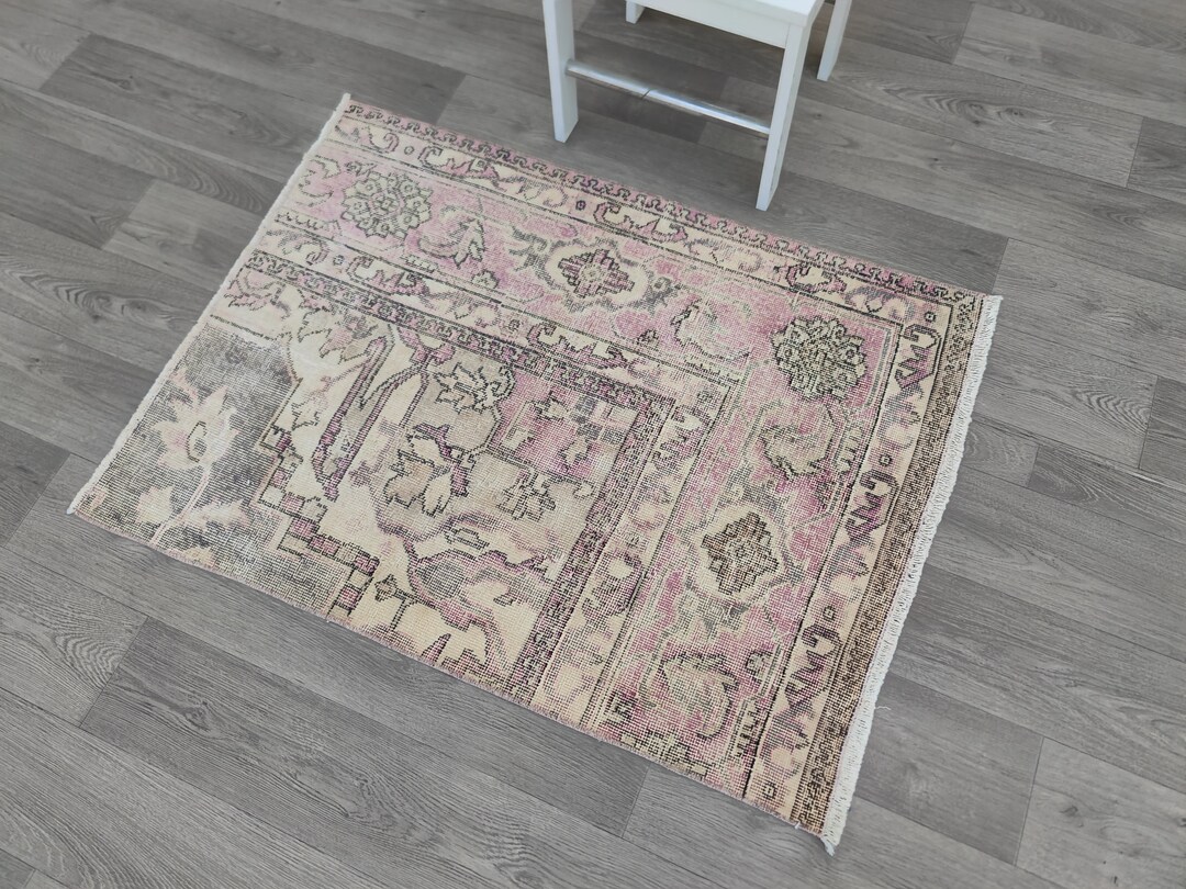 3x4 Rug, Pastel Door Mat, Pale Small Rug 3x4, Vintage Mini Rug, Faded ...