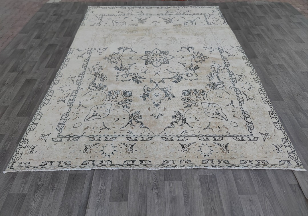 10x14 Large Rug, Neutral Vintage Area Rug, Oversize Turkish Rug, Living ...