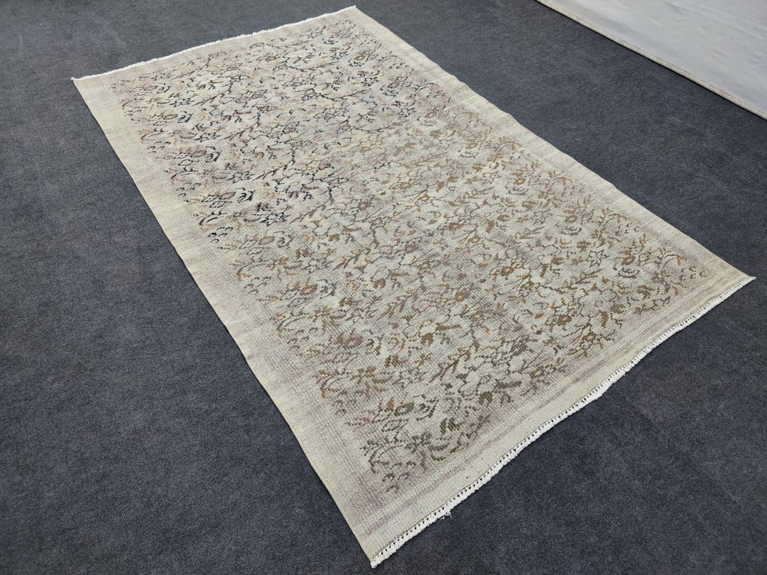 5x8 Turkish Entry Rug, Oushak Vintage Rug, Natural Rug, Handmade Wool ...