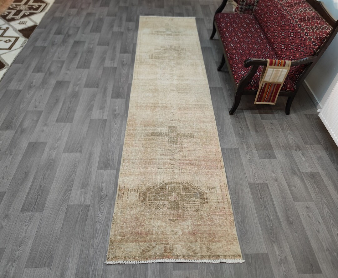 Turkish Neutral Vintage Runner 3x13, Bohemian Runner, Handmade Wool ...