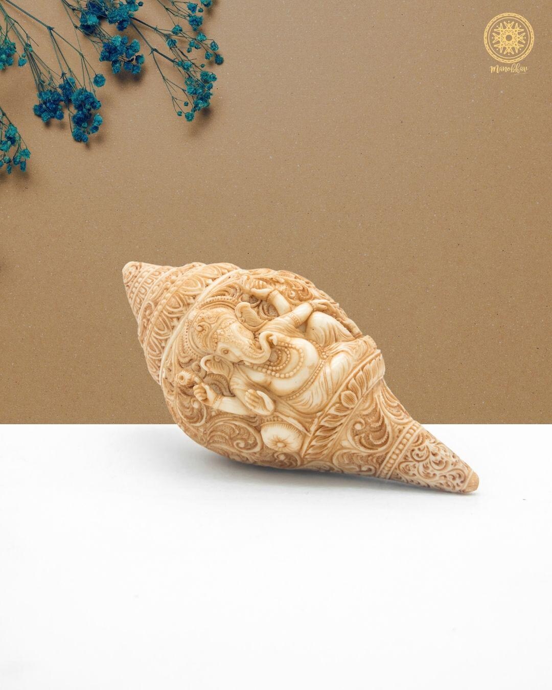 Handcrafted Resin Ganesha Conch Shell: Indian Temple Decor - Etsy