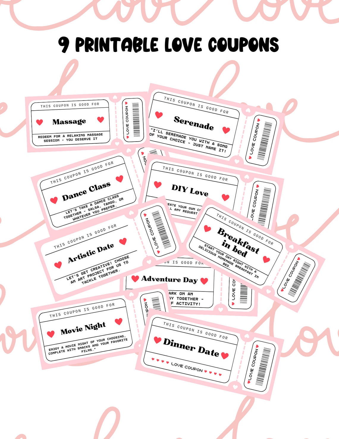 Valentine's Love Coupons, Printable Love Coupons, Couple's Love Coupons ...
