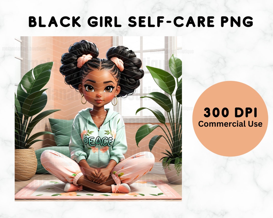 Black Girl Self Care Clip Art, Black Girl Peace PNG, African American ...