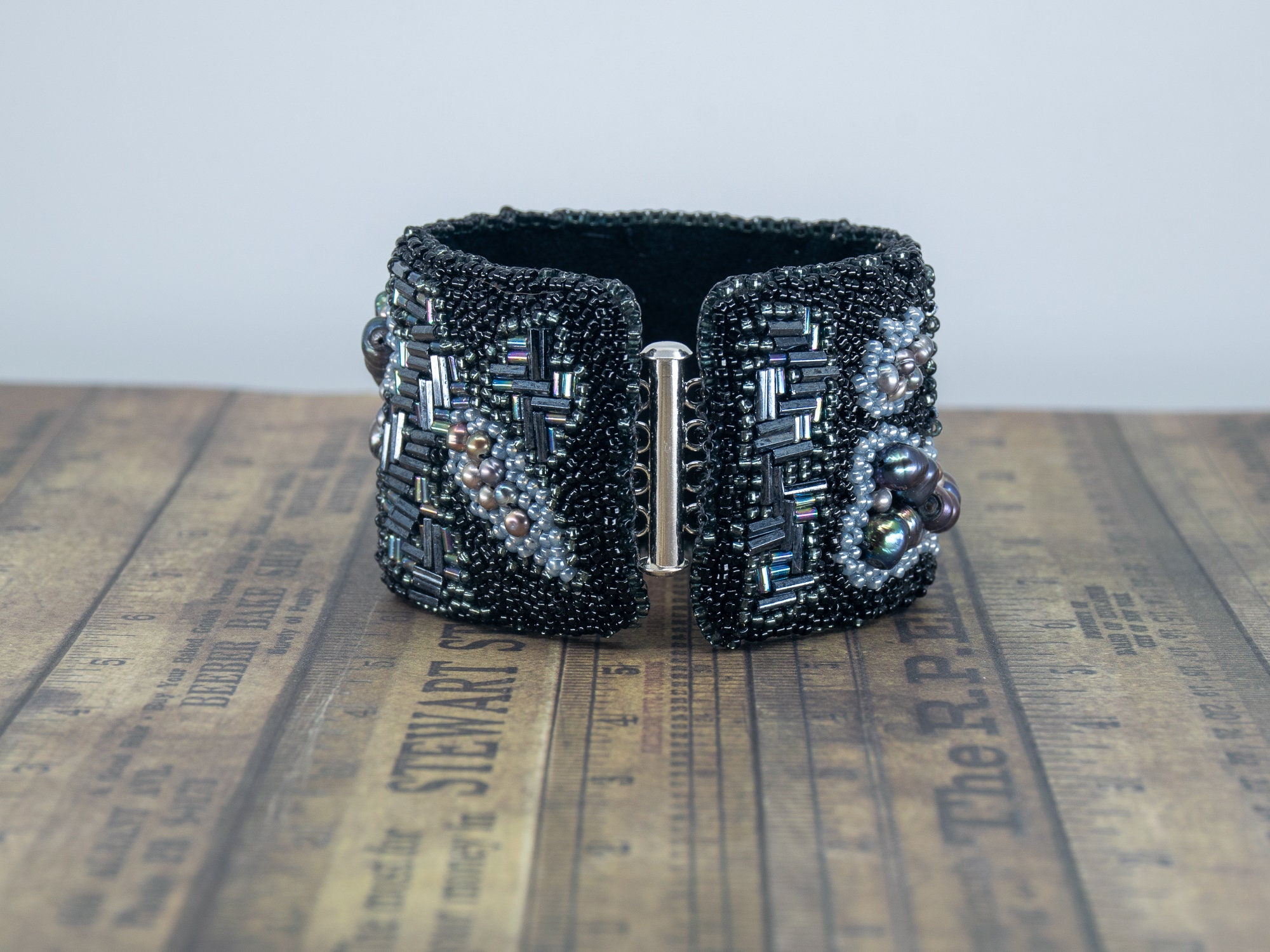 Bead Embroidered Cuff With Pearls - Etsy