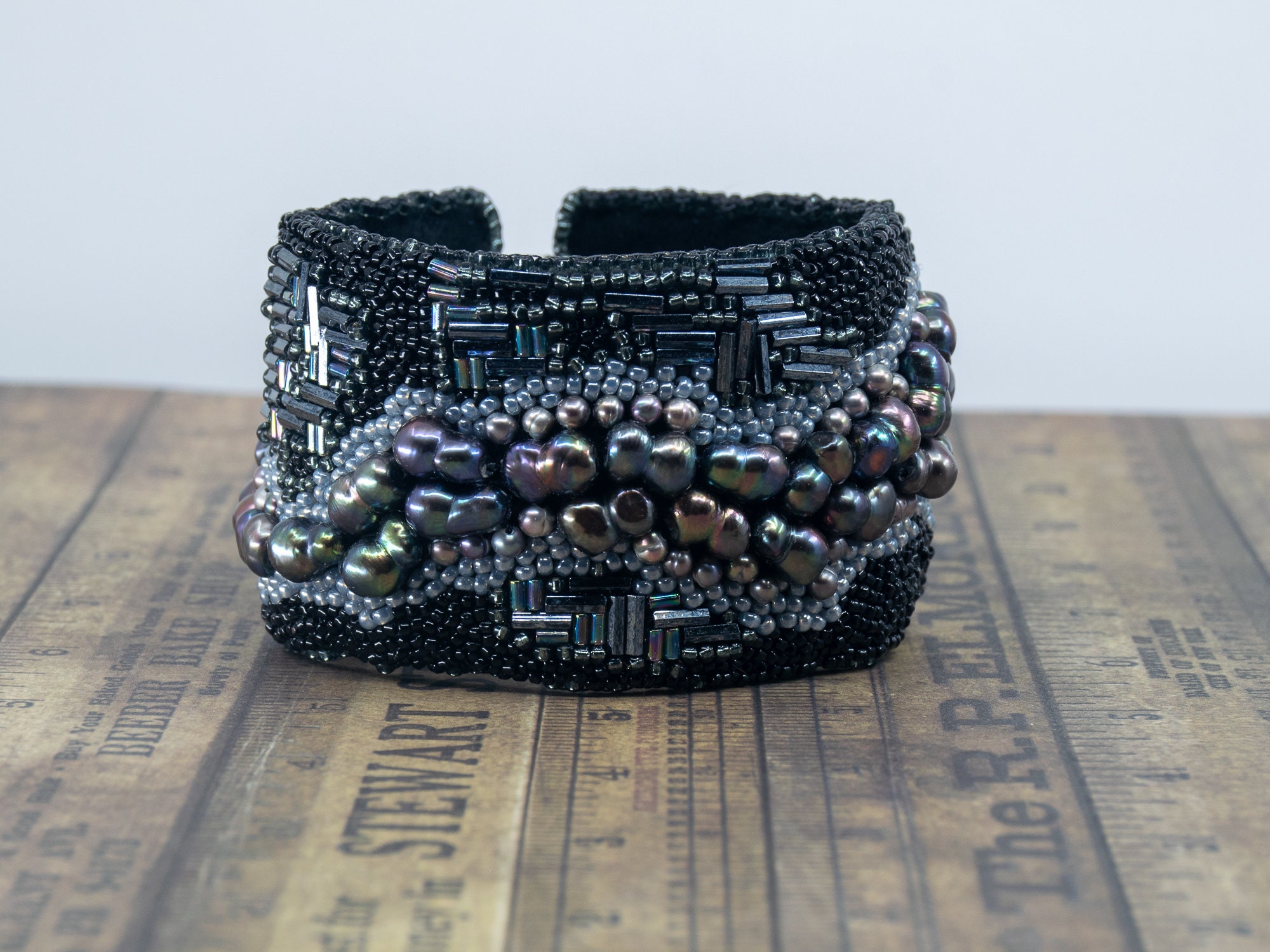Bead Embroidered Cuff With Pearls - Etsy