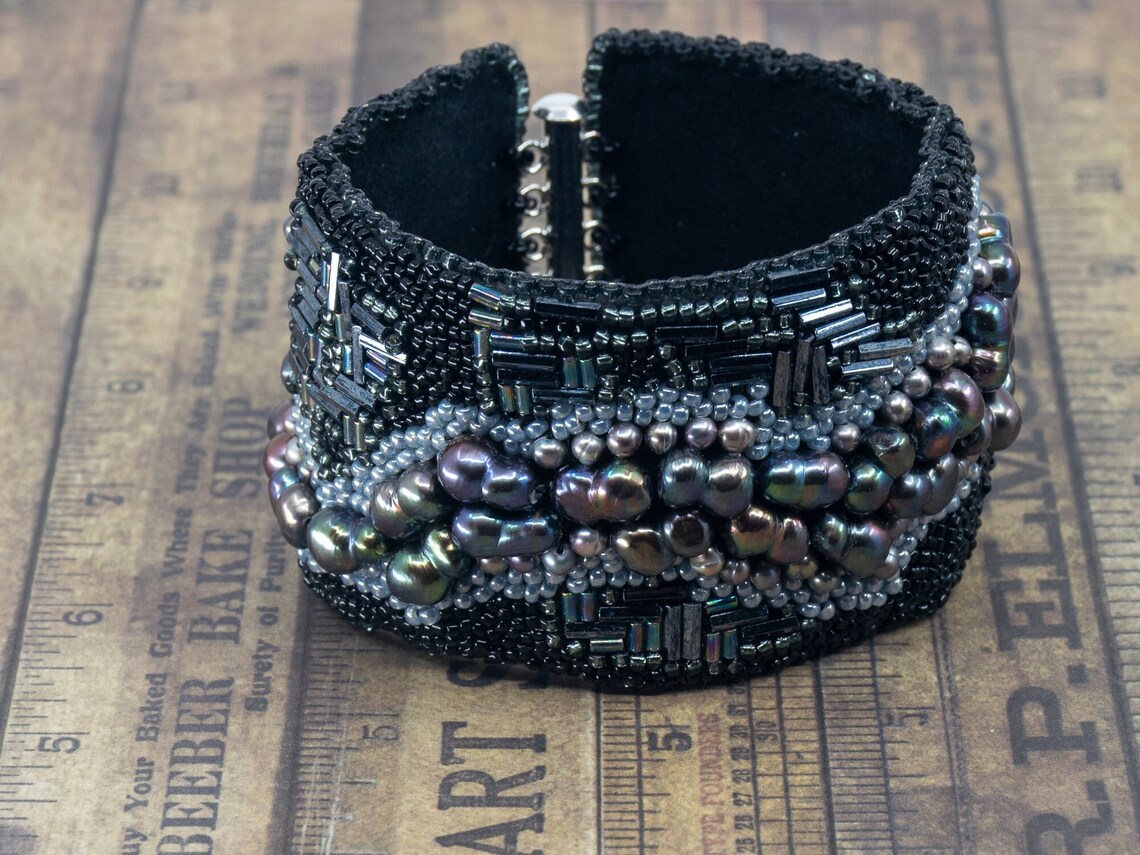 Bead Embroidered Cuff With Pearls - Etsy