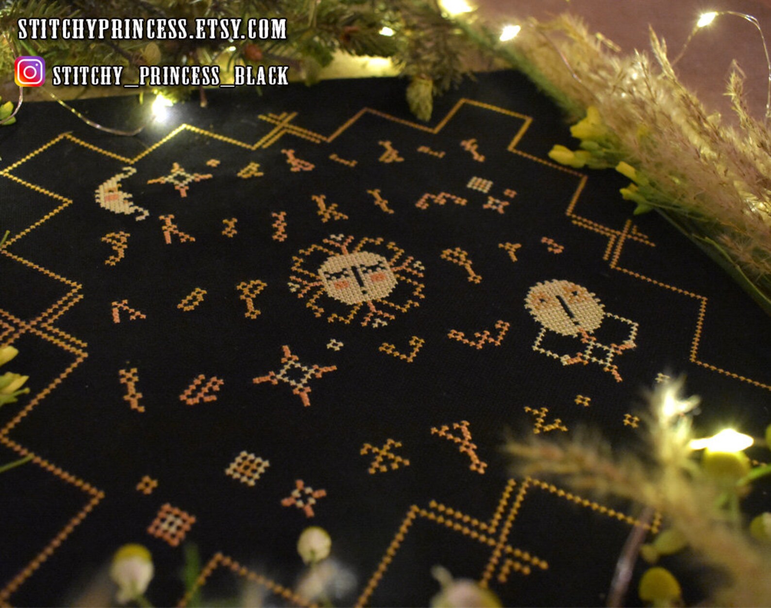 Primitive Cross Stitch Pattern PDF Alphabet Sampler Folk Sun - Etsy