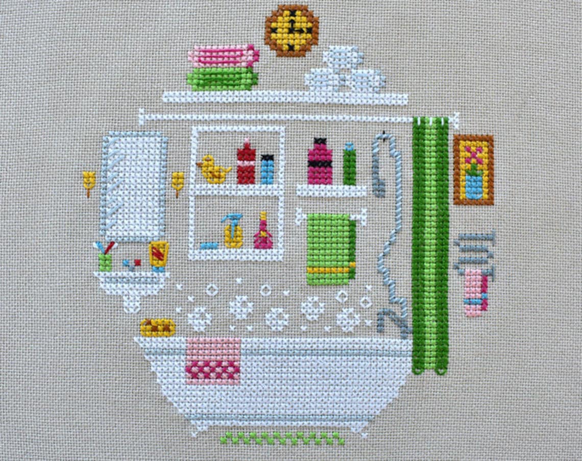 Cute Bathroom Cross Stitch Pattern PDF / Funny Tiny Simple Downloaded ...