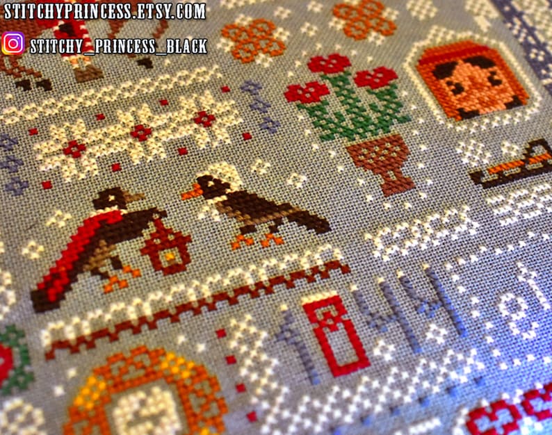 Snow Queen Cross Stitch Pattern, Winter Ornament, Reindeer Roses (PDF ...