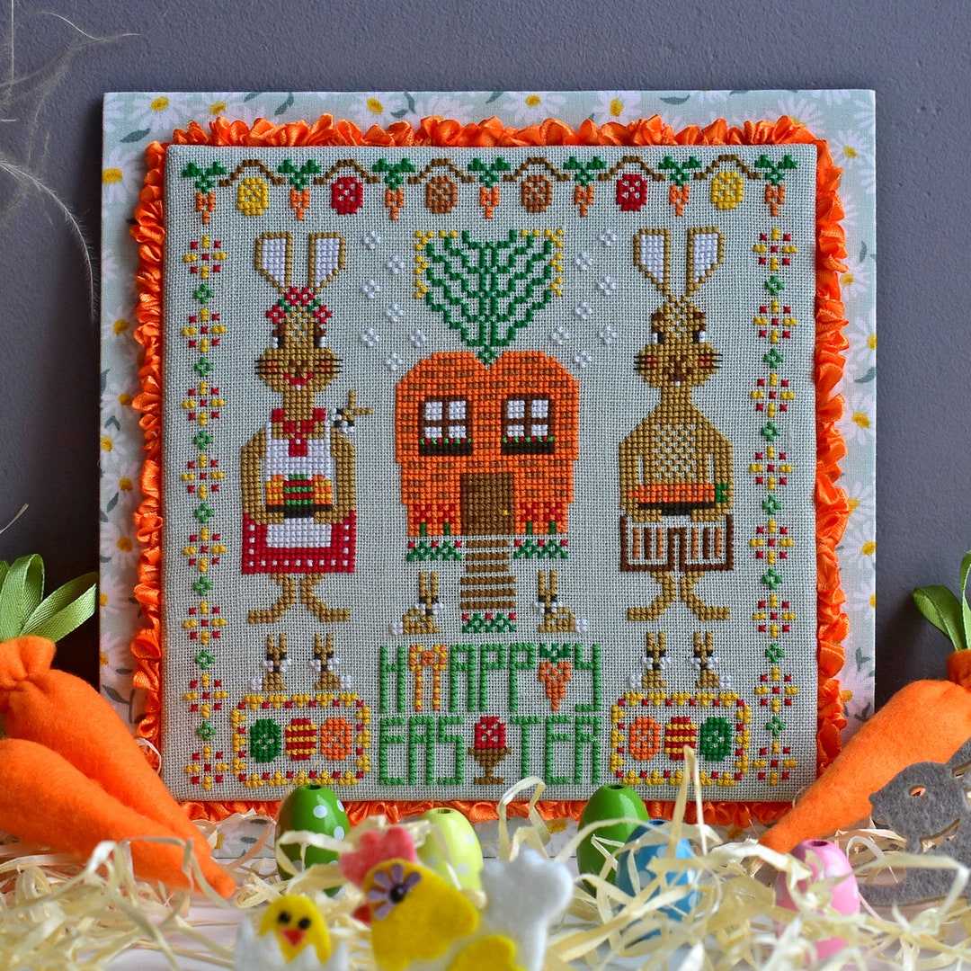 Easter Cross Stitch Pattern PDF Bunny Primitive Sampler / Spring ...