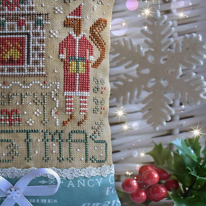 Christmas Squirrels Primitive Cross Stitch Pattern PDF / Winter ...