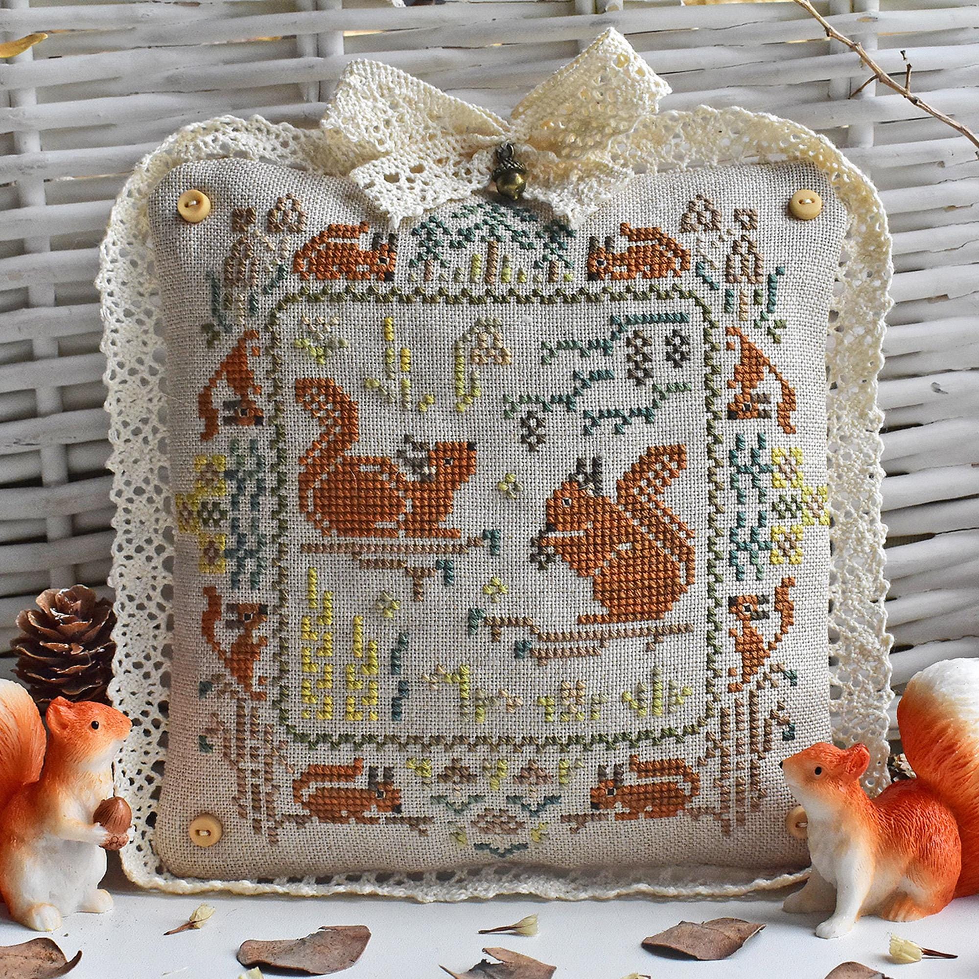 Primitive Squirrel Sampler Cross Stitch Pattern PDF / Woodland Animal ...