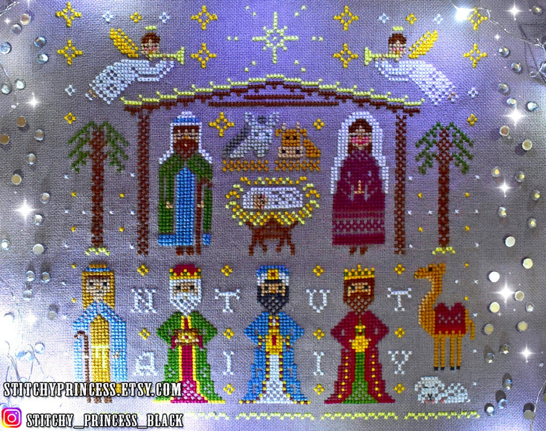 Christmas Nativity Cross Stitch Pattern PDF Primitive Winter Letters ...