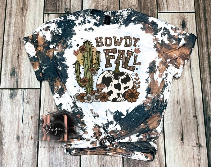 Howdy Fall Cowhide Bleached Sublimation T-shirt, Cow Print Bleached ...