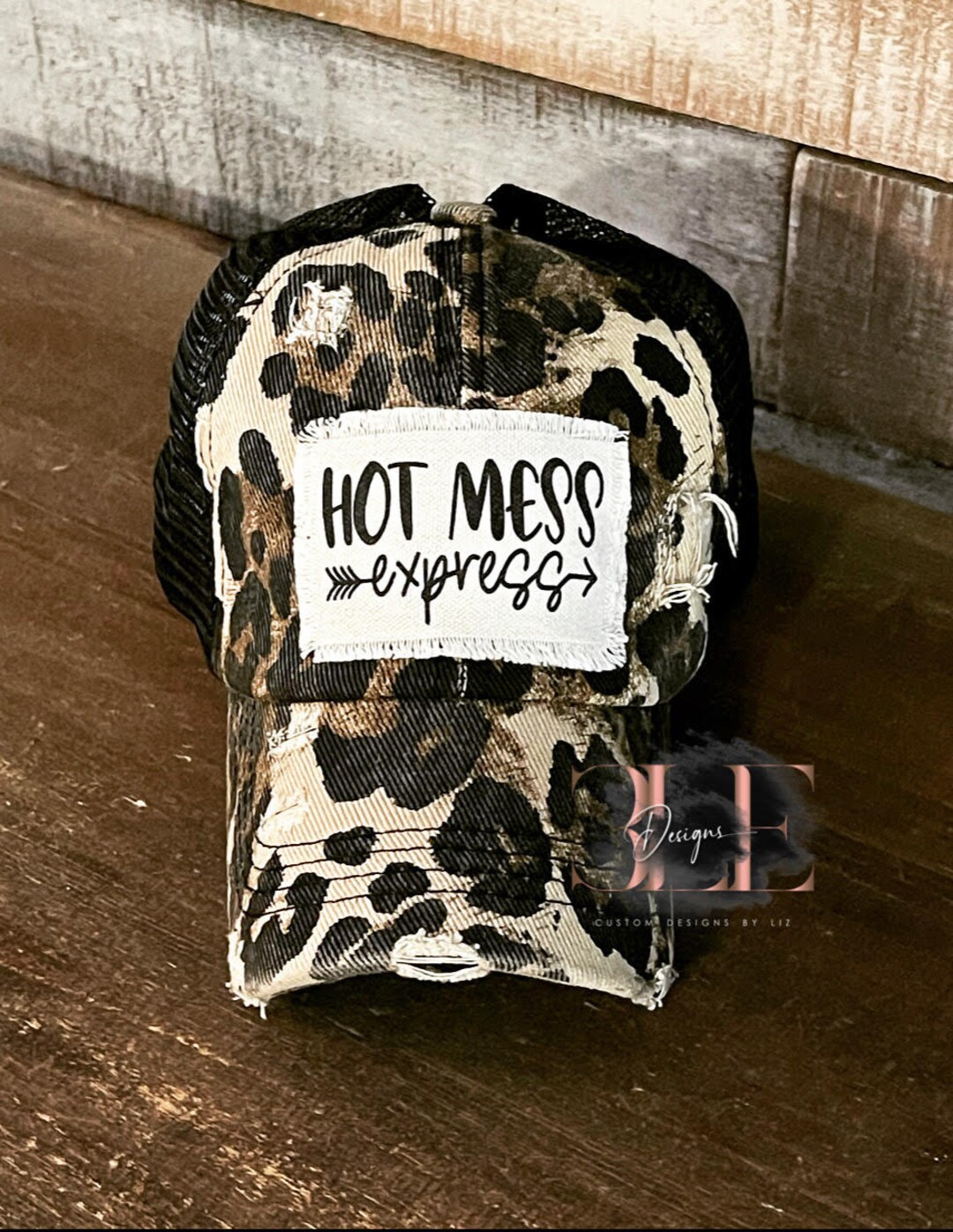 Hot Mess Express Ripped Leopard Ponytail Hat, Cute Truckers Hat, Ripped ...
