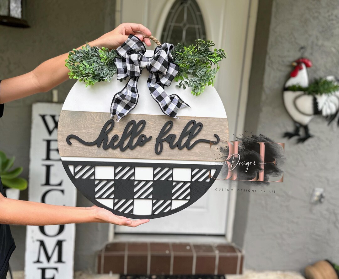 Hello Fall Buffalo Plaid Front Door Hanger, Fall Door Decor Fall ...