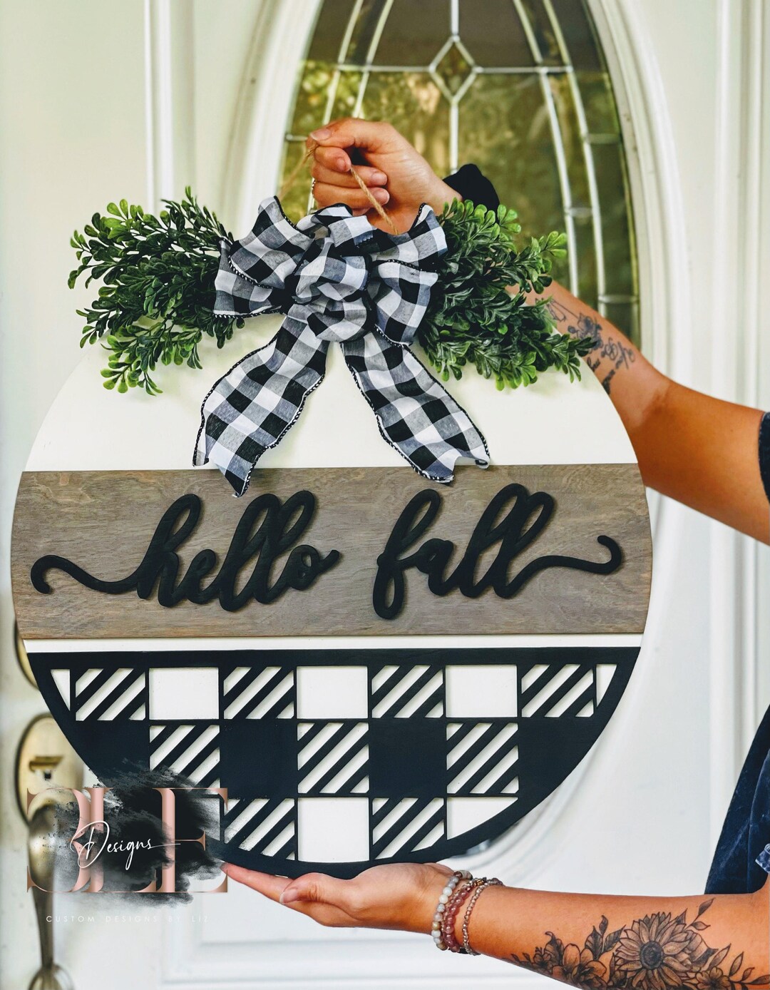 Hello Fall Buffalo Plaid Front Door Hanger Fall Door Decor - Etsy