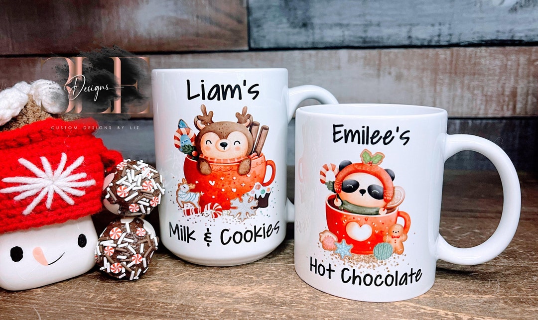 Personalized Hot Chocolate Mugs for Kids, Milk and Cookies Mugs, Custom ...